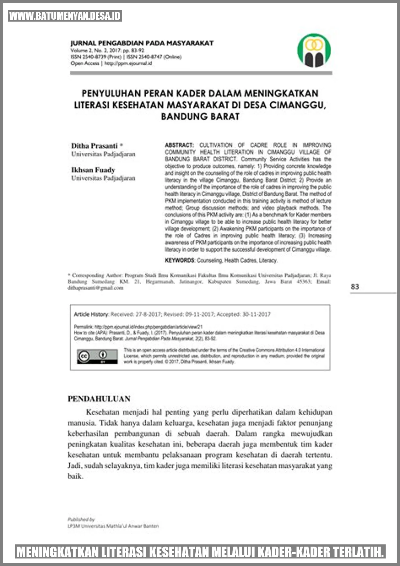 Meningkatkan Literasi Kesehatan melalui Kader-Kader Terlatih. - Batu Menyan